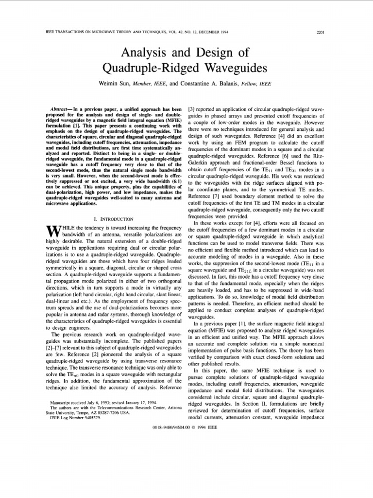 Analysis and Design of Quad Ridged Waveguides PDF | PDF | Waveguide ...