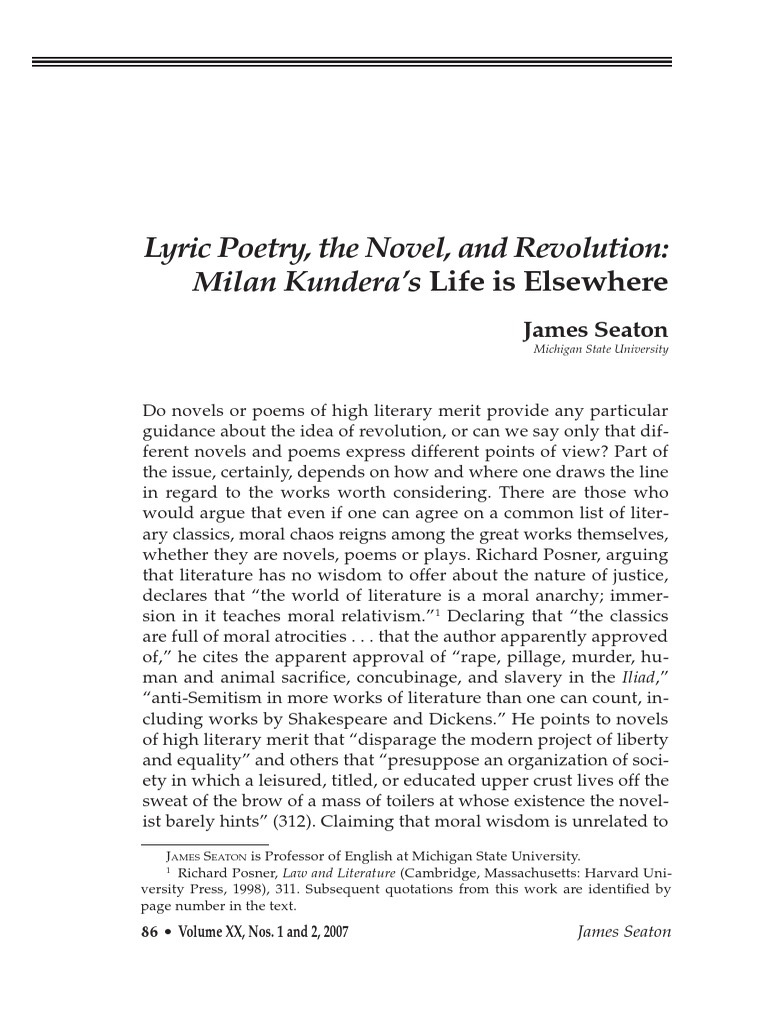 Kundera's Life is Elsewhere: Revolution & Art | PDF | Percy Bysshe ...