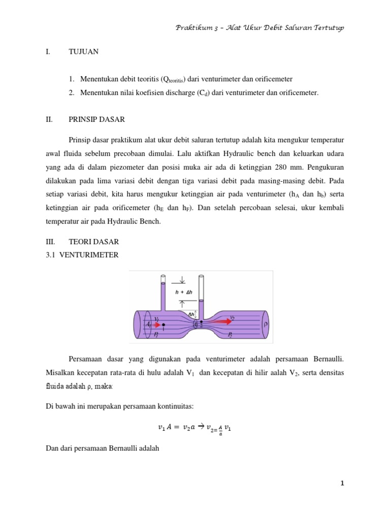 Laporan Praktikum Mekflu - Alat Ukur Debit Saluran Tertutup | PDF