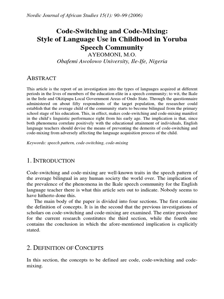 Language Choice Code Mixing And Code Switching Pdf Cultural Assimilation Languages