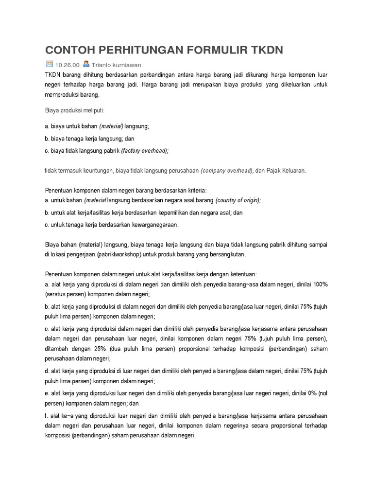 Contoh Perhitungan Formulir TKDN | PDF | Pengelolaan Keuangan & Uang | Teknologi & Rekayasa