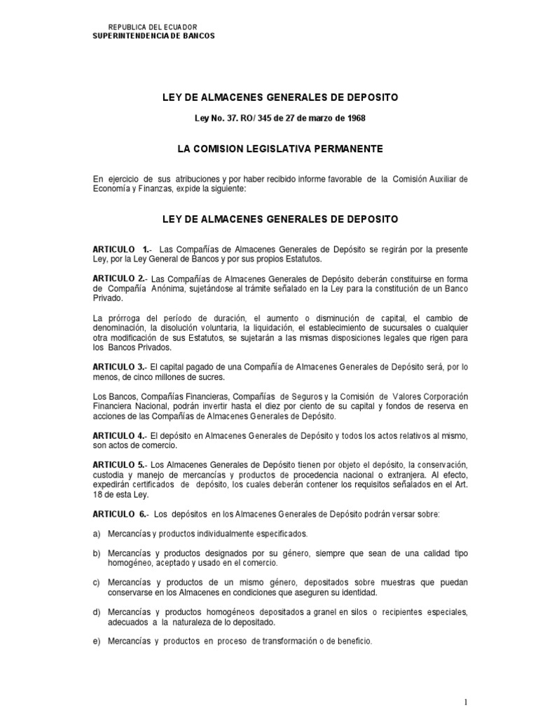 Ley Almacenenes Generales Deposito | PDF | Pagos | Liquidación
