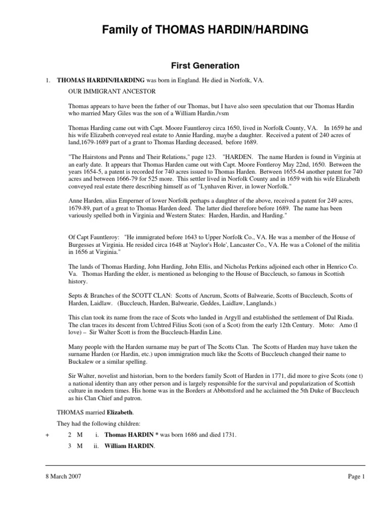 Thomas Harding Family History | PDF | History