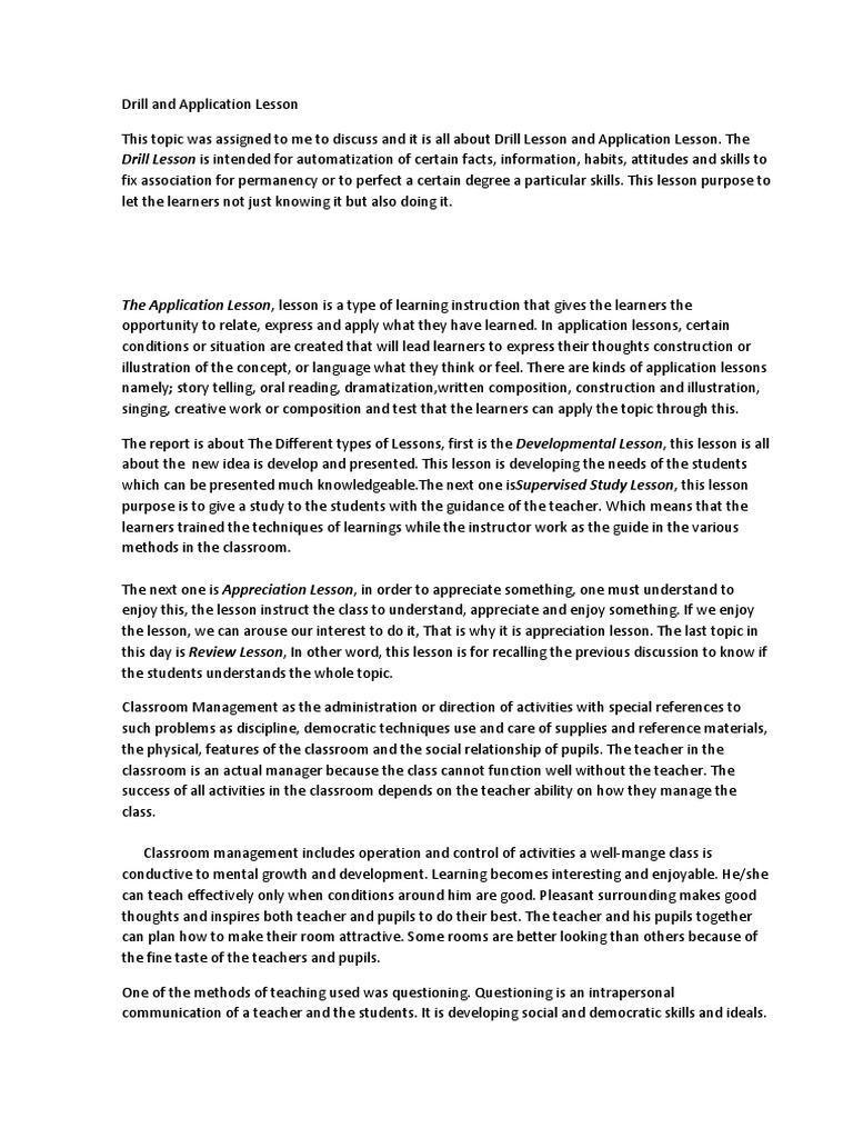 Drill and Application Lesson | PDF | Lesson Plan | Metacognition