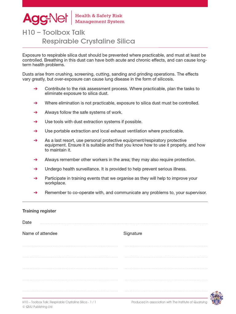 Toolbox Talk - Respirable Crystaline Silica PDF | PDF