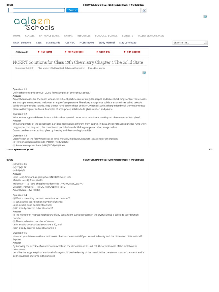 NCERT Class 12 Chemistry: Solid State | PDF | Ion | Crystal Structure