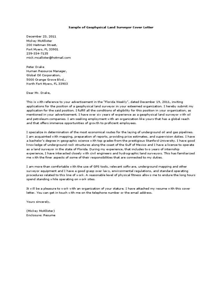 Land Surveyor Cover Letter Template | PDF | Surveying | Topography
