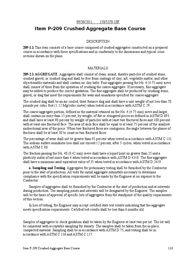 P-209 Crushed Aggregate Base Course Specifications | PDF | Leisure | Nature