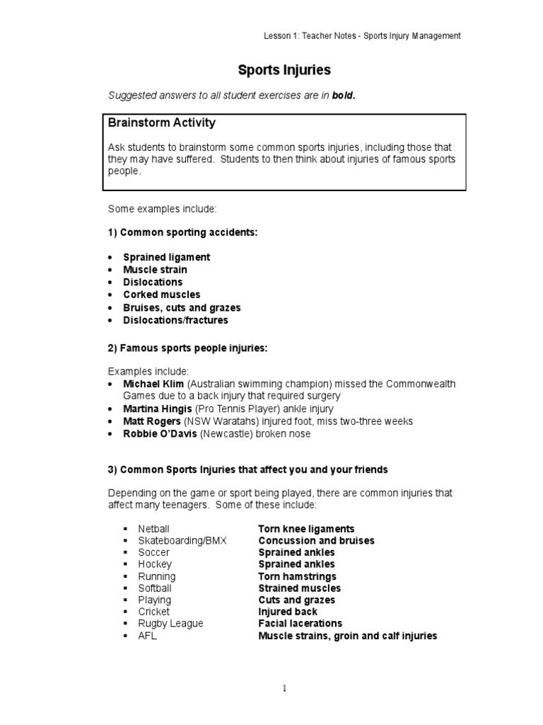 Lesson 1 - Sport Injury Managment | PDF | Ankle | Traumatology