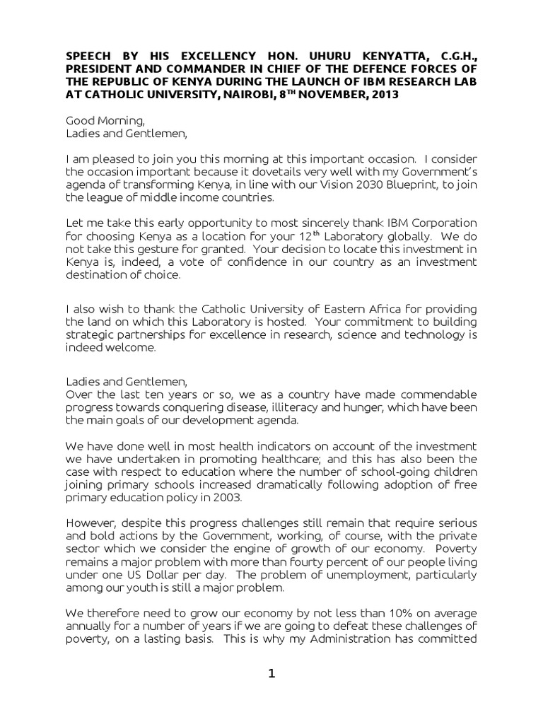 President Uhuru Kenyatta's Speech During The Launch of IBM Research Lab ...