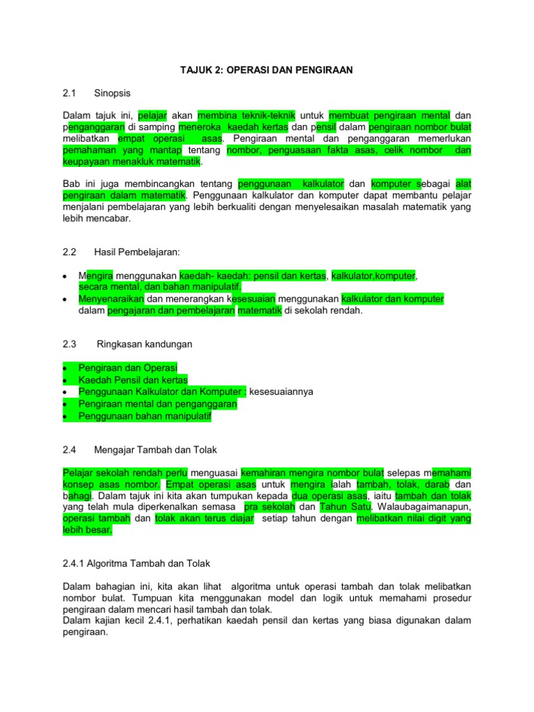 Pengiraan Operasi Asas | PDF