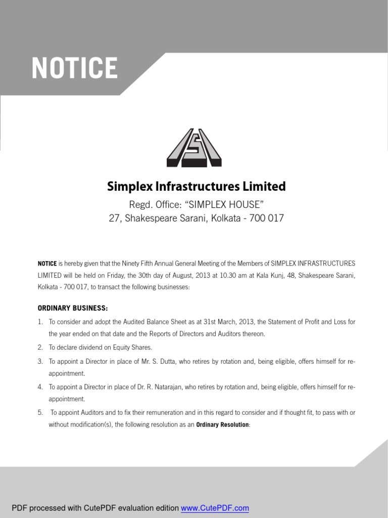 Simplex Infra PDF | Download Free PDF | Board Of Directors | Employee ...