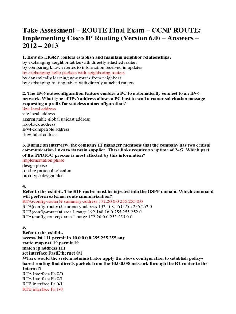 CCNP Final Exam PDF | PDF | Router (Computing) | Routing