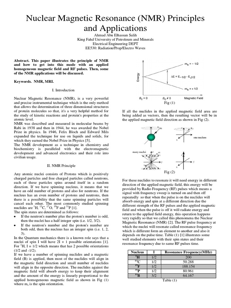 NMR Principles and Applications | PDF | Nuclear Magnetic Resonance ...