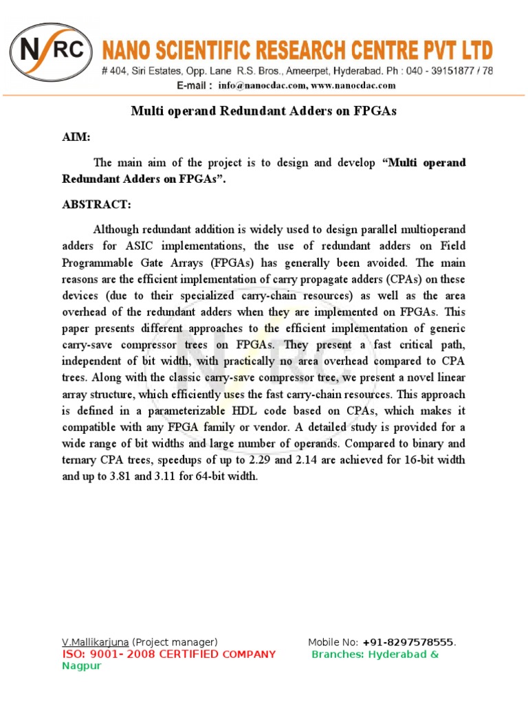 Multi Operand Redundant Adders On FPGAs | PDF | Certified Public Accountant | Field Programmable ...