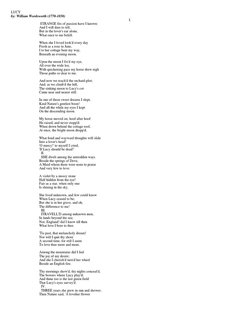 LUCY | PDF | British Poetry | English Poetry