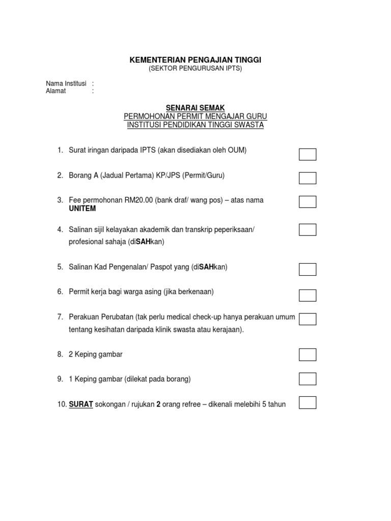 Borang Permit Mengajar | PDF