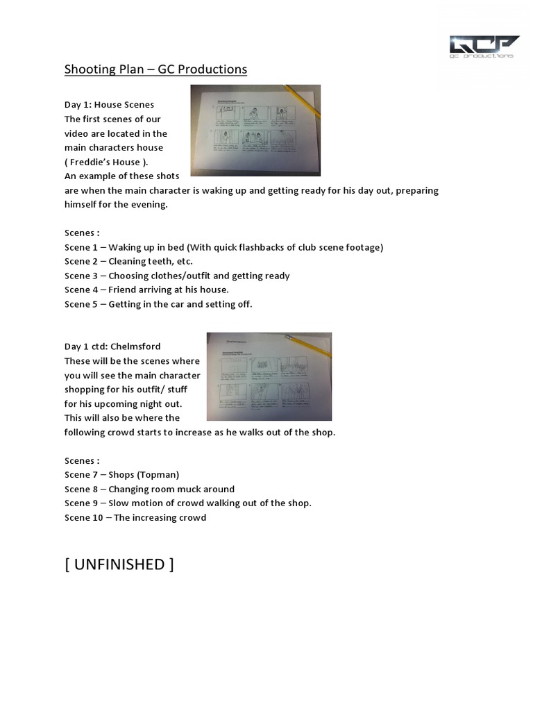 GC Productions Shooting Plan Overview | PDF