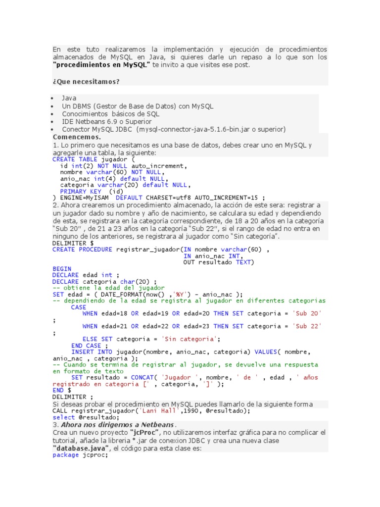 Procedimientos Almacenados de MySQL en Java | PDF | Java (lenguaje de ...