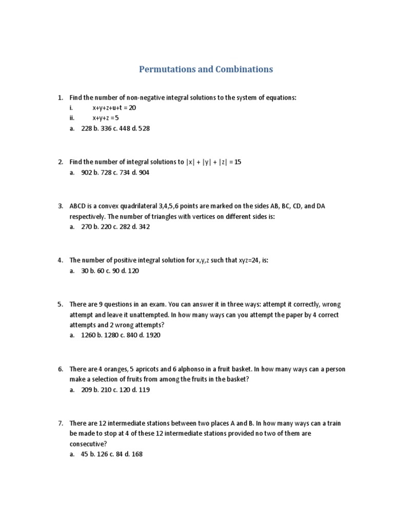 Integral Solutions in Permutations | PDF | Geometric Shapes | Triangle