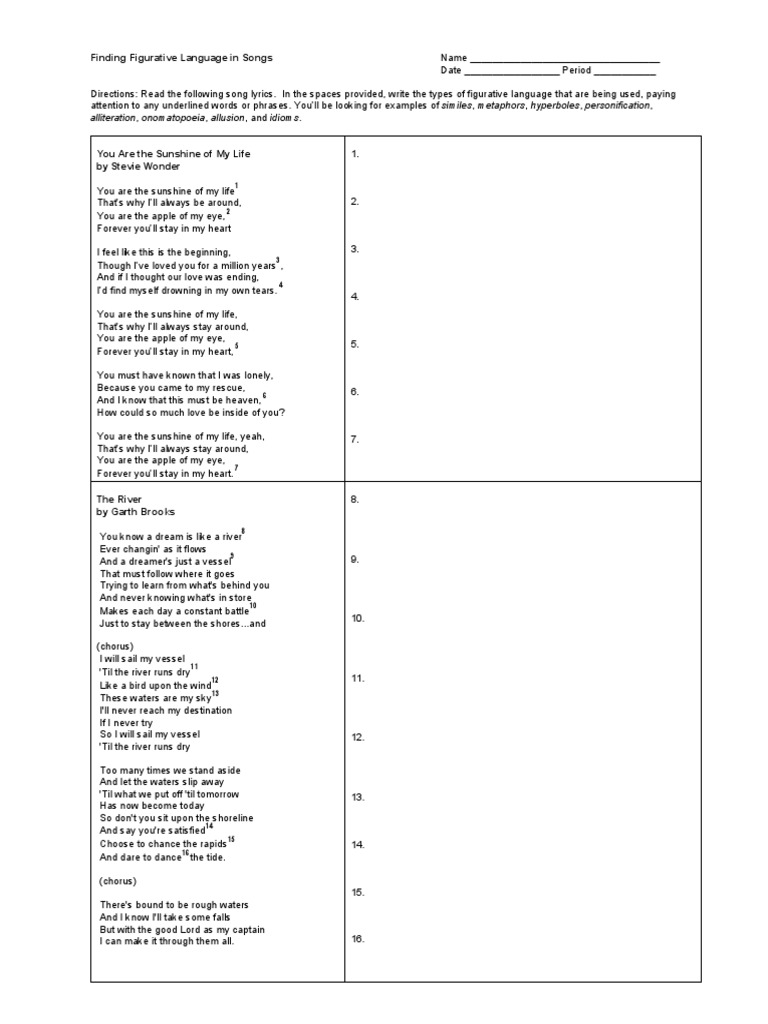 Figurative Language in Popular Songs | PDF | Leisure