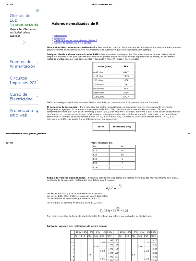 Valores Normalizados de R | PDF | Tolerancia de ingeniería ...