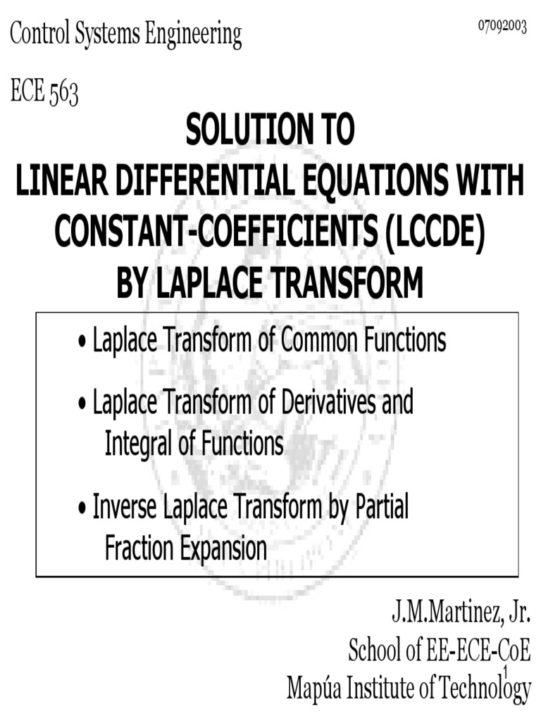 L03 LCCDE LaplaceTransform PDF | PDF | Laplace Transform | Algebra