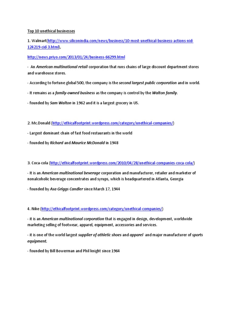 Top 10 Unethical Companies to Avoid | PDF | Monsanto | Chevron Corporation