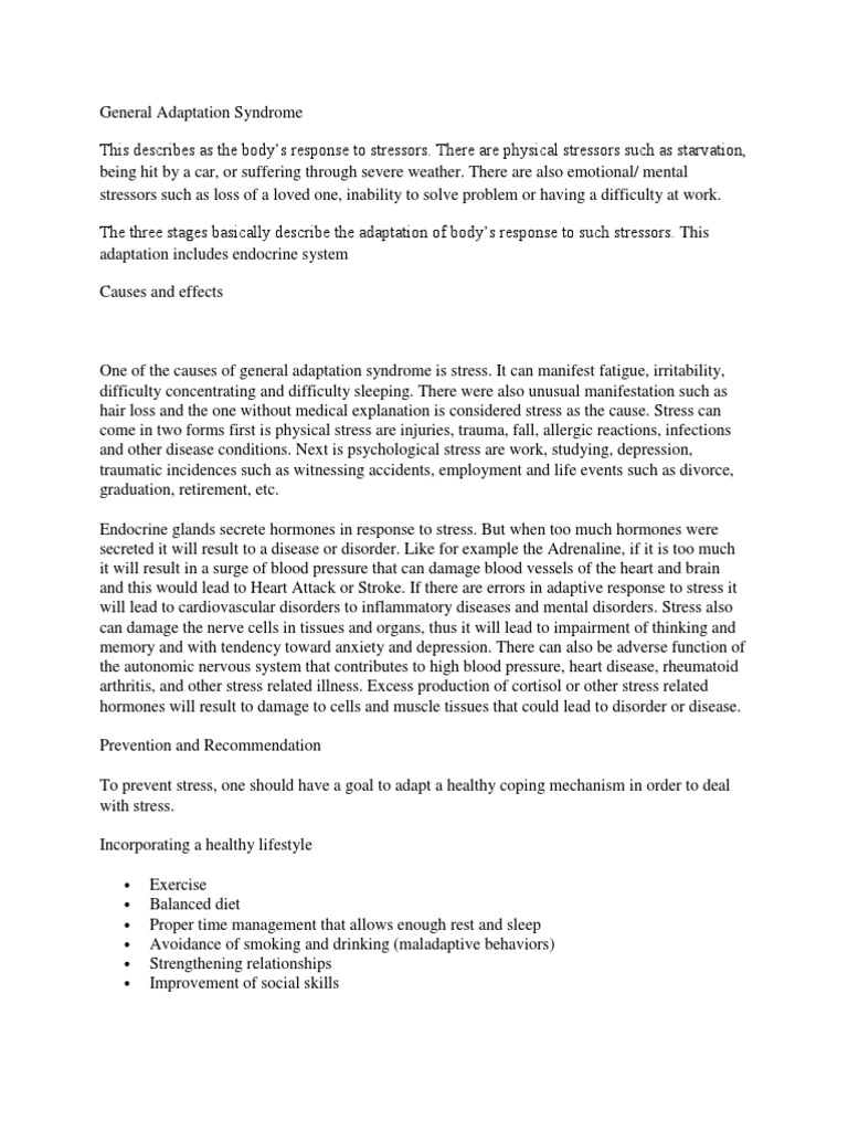 General Adaptation Syndrome Guide | PDF | Coping (Psychology) | Stress ...