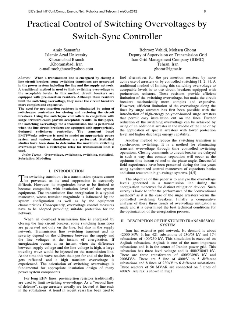 Practical Control Of Switching Overvoltages By Switch Sync Controller