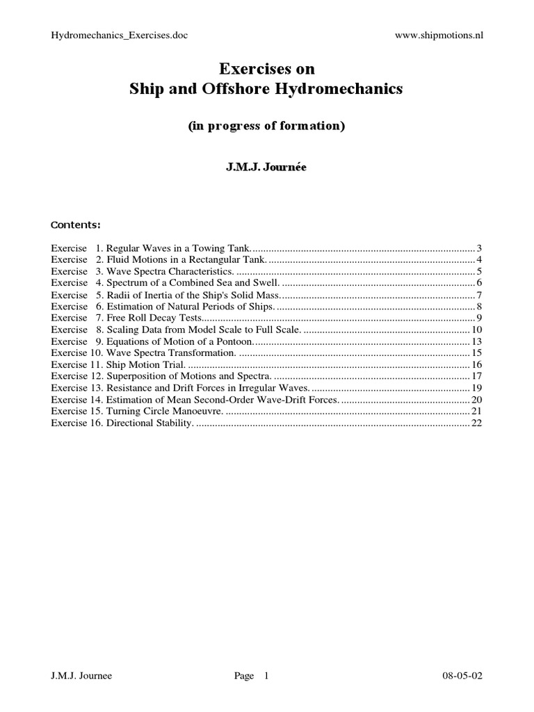 Ship Hydromechanics Exercises Guide | PDF | Spectral Density | Waves