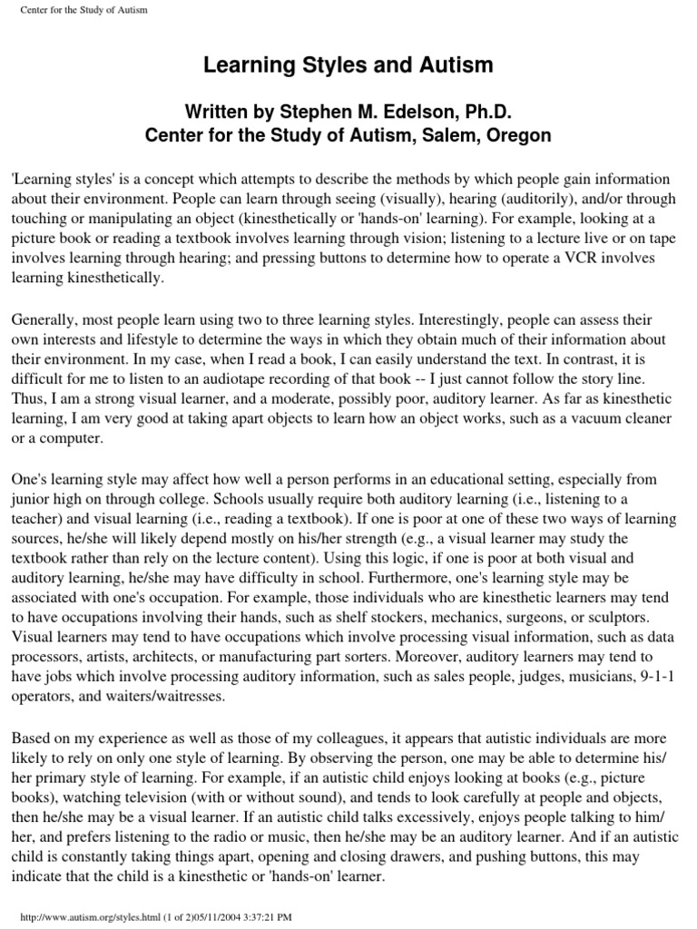 Learning Styles and Autism | PDF | Learning Styles | Autism