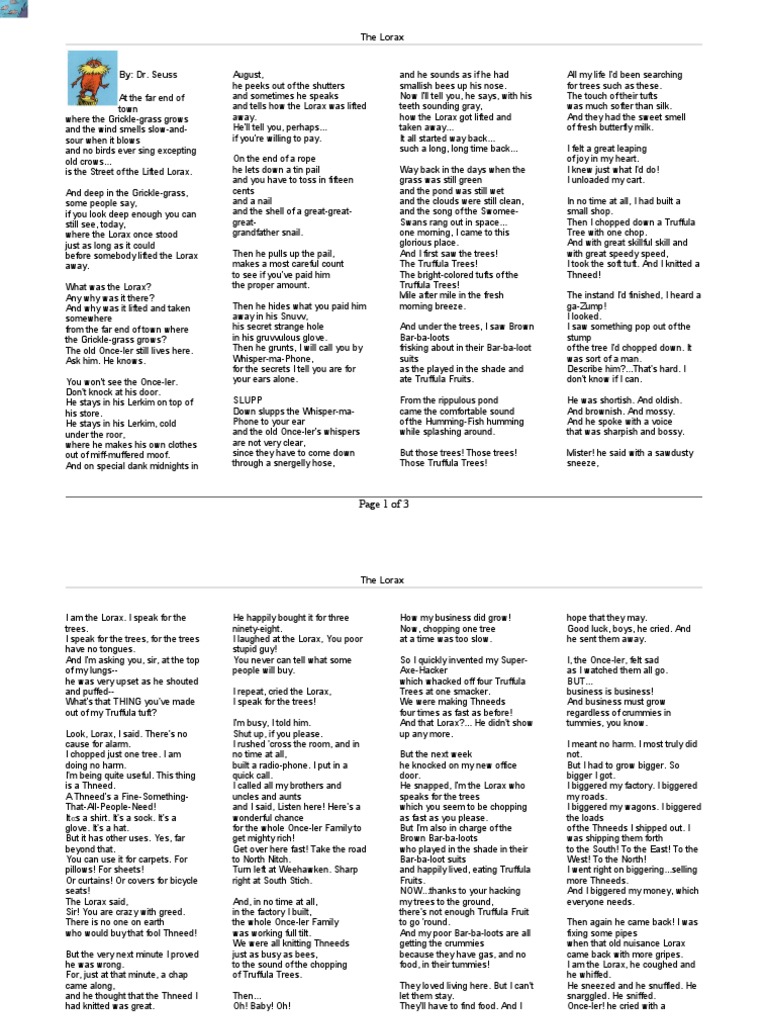 The Lorax Text | PDF | Dr. Seuss | Leisure