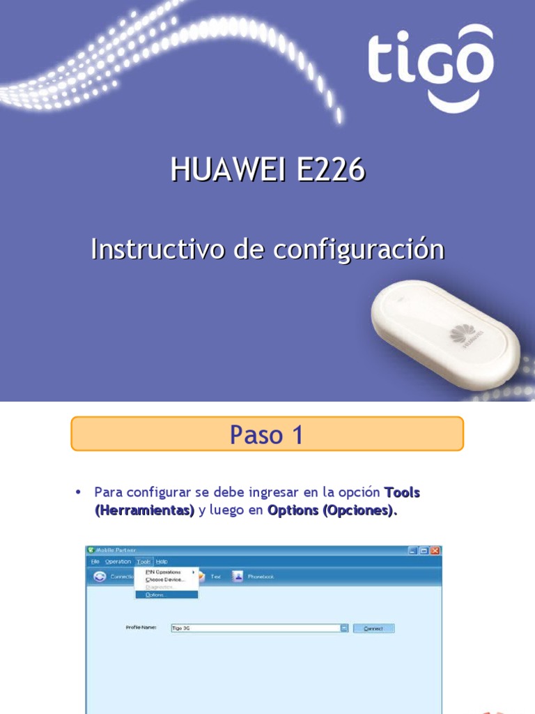 Configuración del Módem Huawei E226 Tigo | PDF