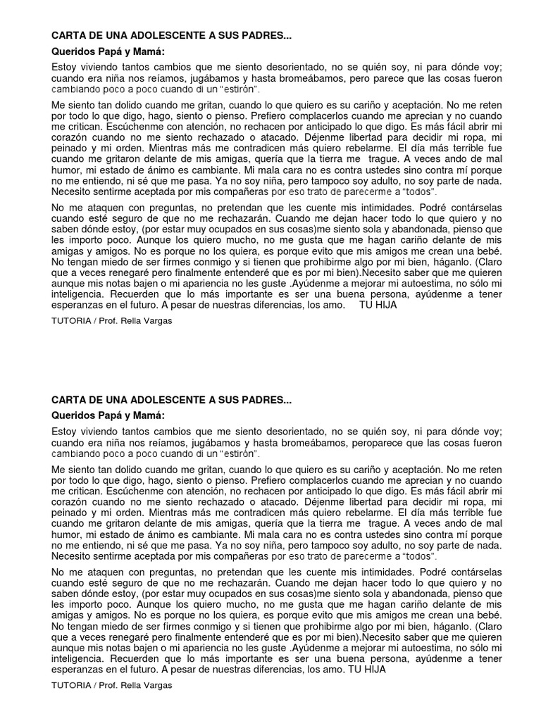 Carta de Una Adolescente a Sus Padres | Autoestima | Toma de decisiones