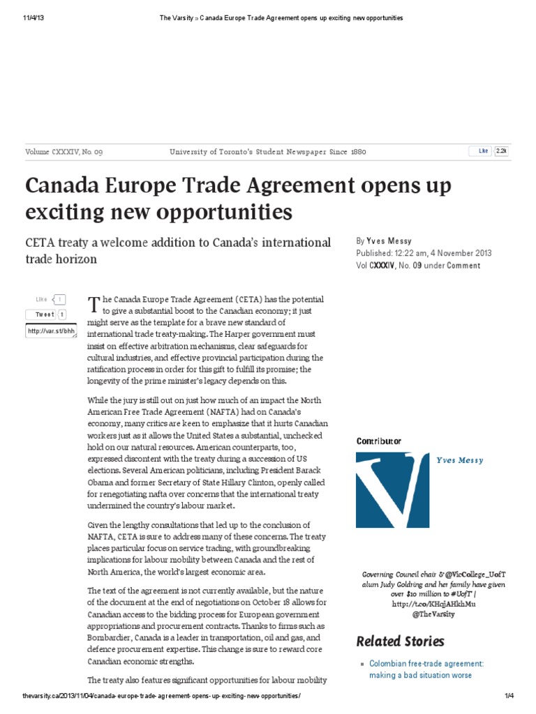 Canada Europe Trade Agreement Opens Up Exciting New Opportunities | PDF ...