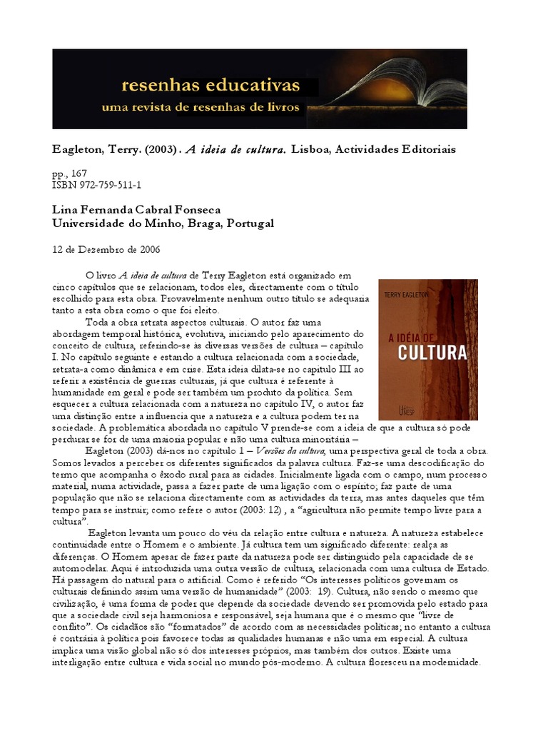 A Ideia de Cultura de Terry Eagleton | PDF