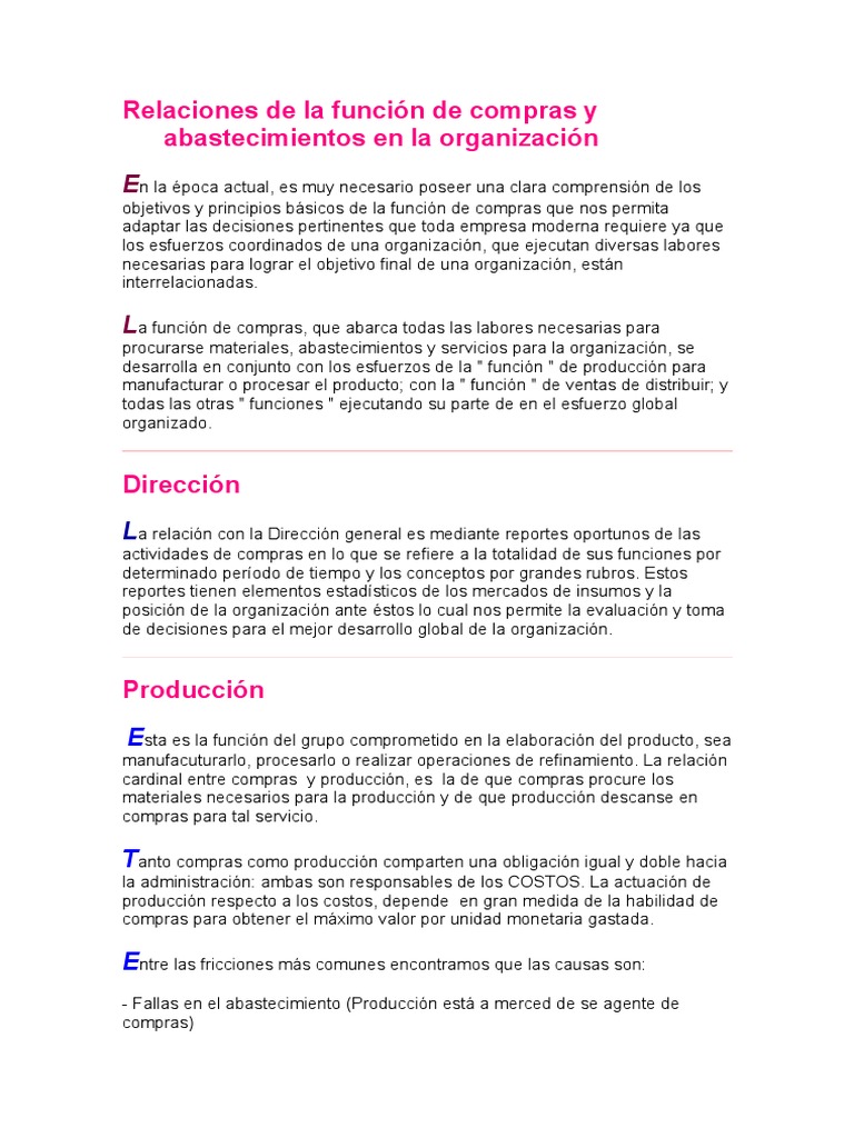 Relaciones de La Función de Compras y Abastecimientos en La Organización | PDF | Calidad ...