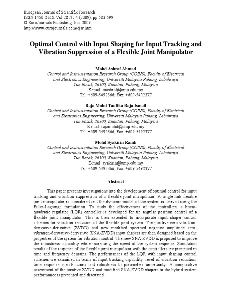 Optimal Control With Input Shaping For Input Tracking and Vibration Suppression of A Flexible ...