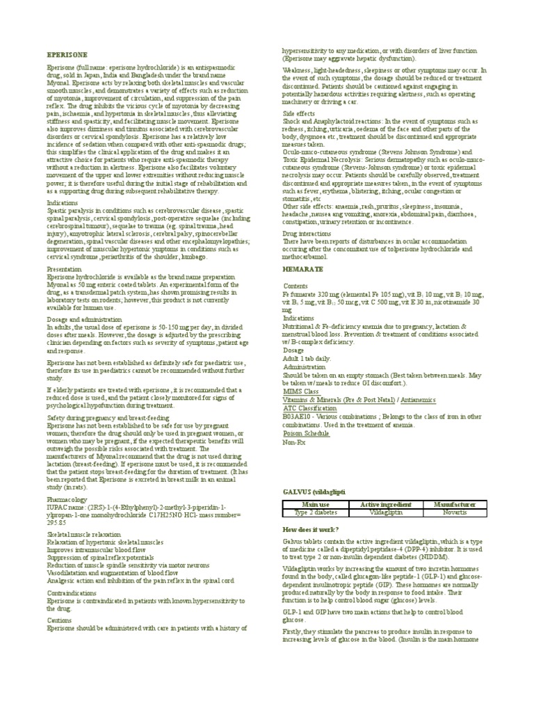 Eperisone: Uses, Dosage, and Safety | PDF | Medicine | Drugs