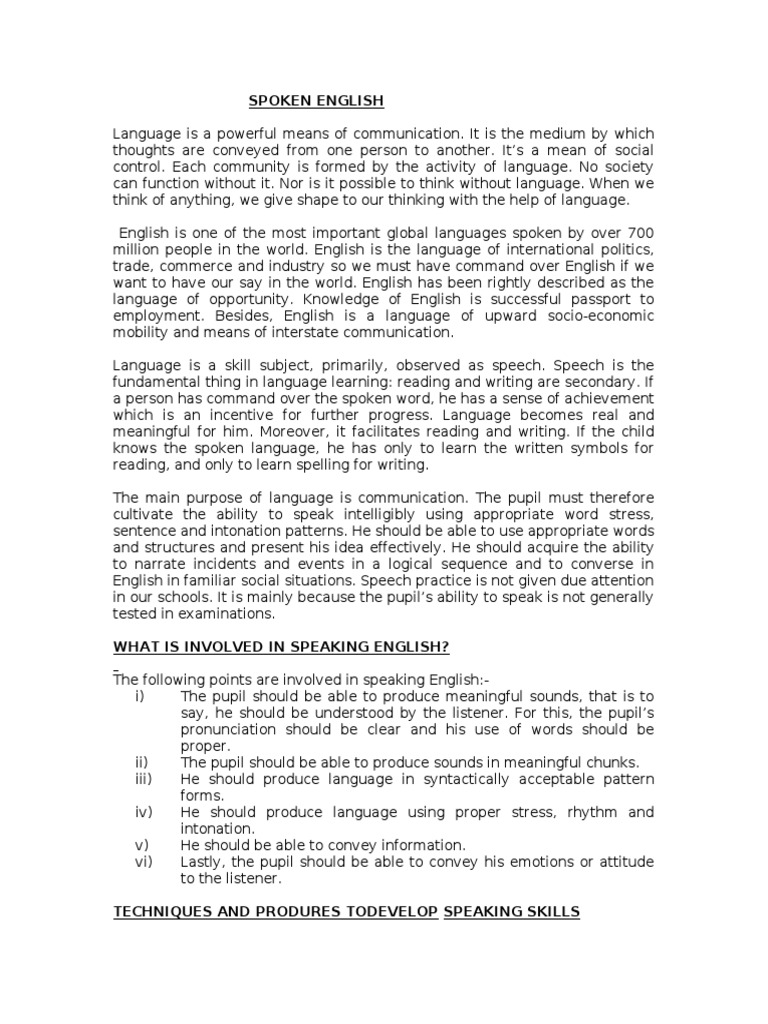 Spoken English Course | PDF | English Language | Reading (Process)