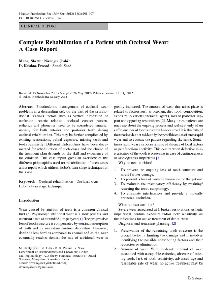 Complete Rehabilitation of A Patient With Occlusal Wear PDF | PDF ...