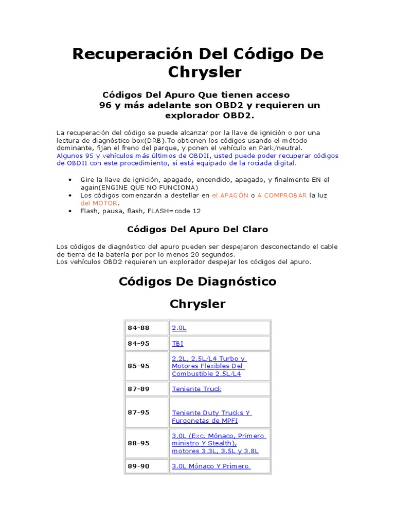 Recuperación de Códigos OBD2 Chrysler | PDF | Ingenieria Eléctrica | Tecnología energética