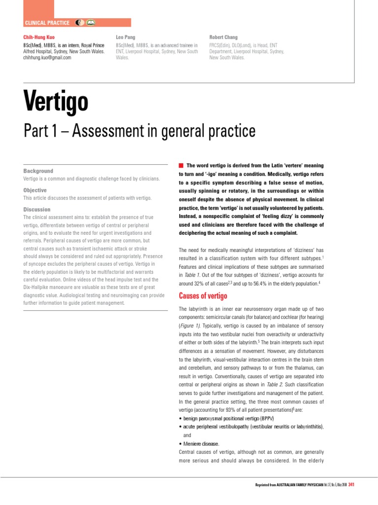 Vertigo Assessment in General Practice | PDF