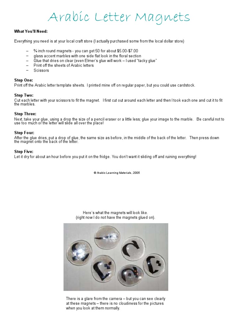 Arabic Letter Magnets: What You'll Need | PDF