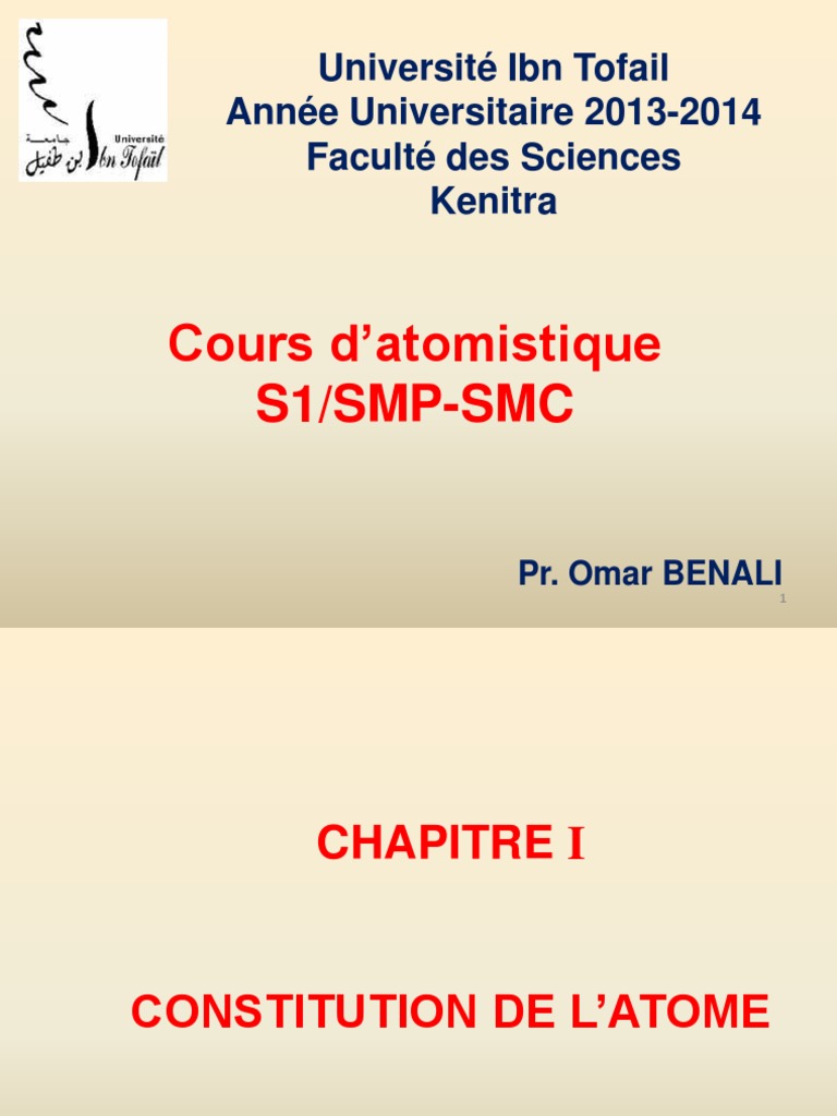 Cours1 Atomistique | PDF
