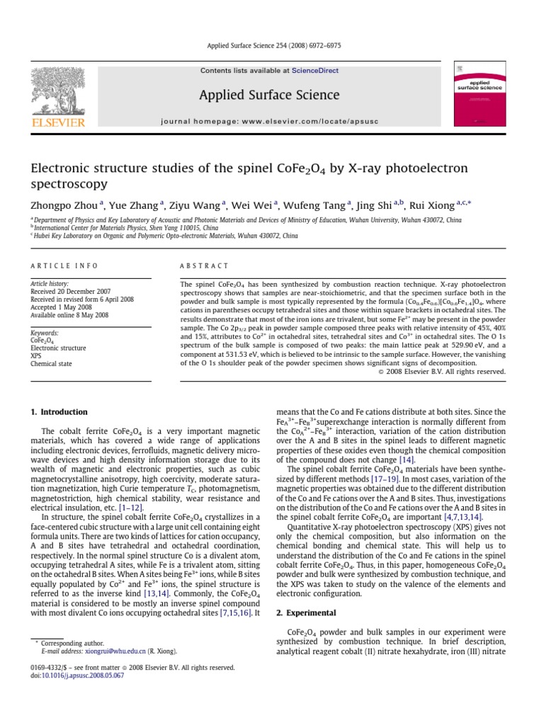 CoFe2O4 Structure via XPS Analysis | PDF | X Ray Photoelectron ...