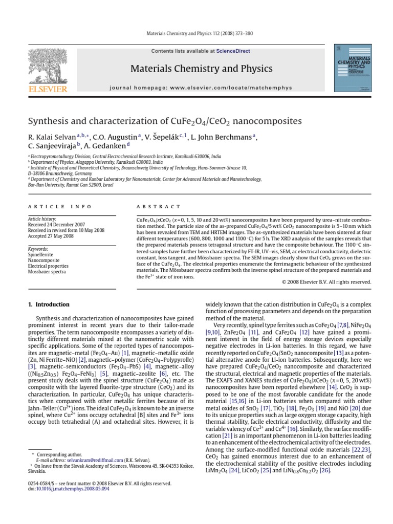 Synthesis and Characterization of CuFe2O4 CeO2 Nanocomposites | PDF ...