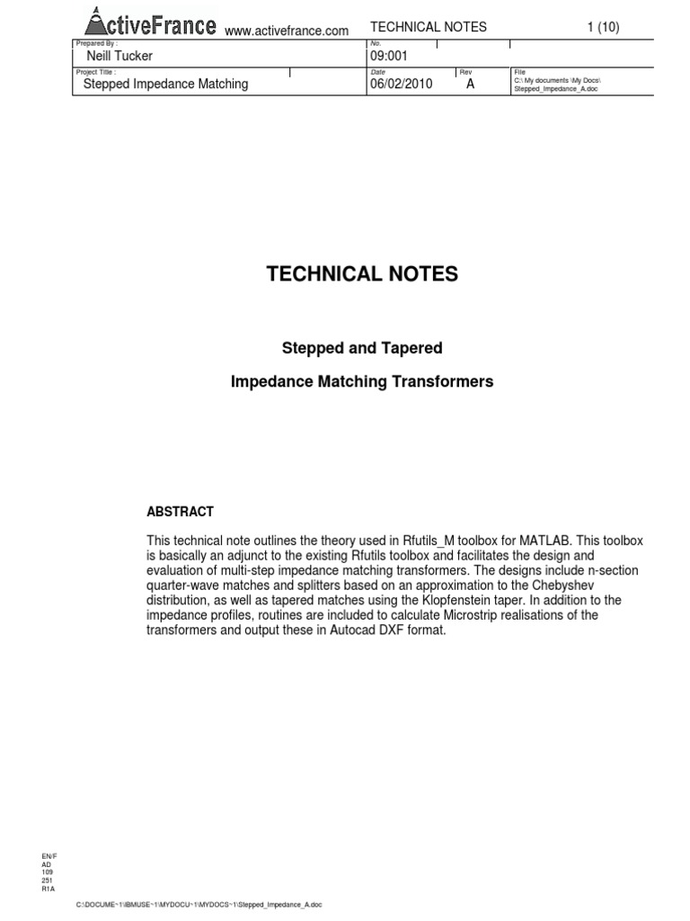 Technical Notes: Stepped and Tapered Impedance Matching Transformers ...