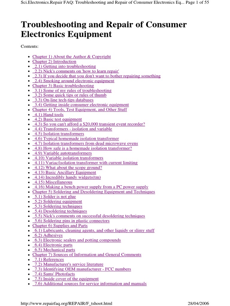 Troubleshooting and Repair of Consumer Electronics Equipment PDF | PDF